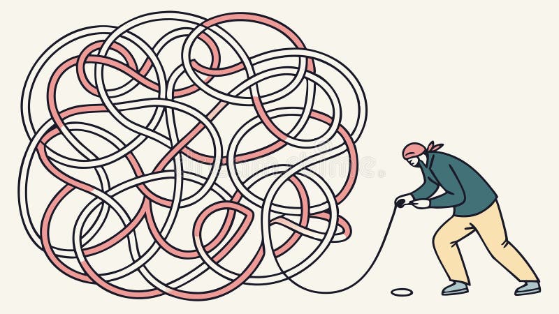 Person Pushing Yarn Ball Vector Illustration Facing Problems, Vector ...