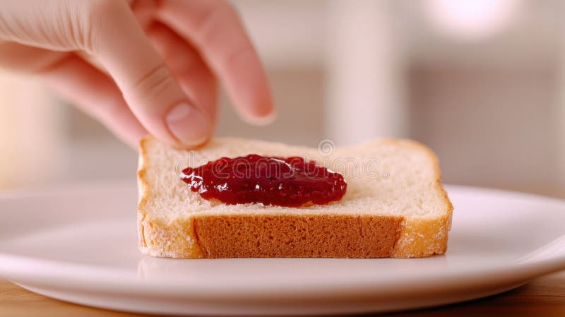 A Person Putting Jam on a Piece of Bread with Their Finger, AI Stock ...