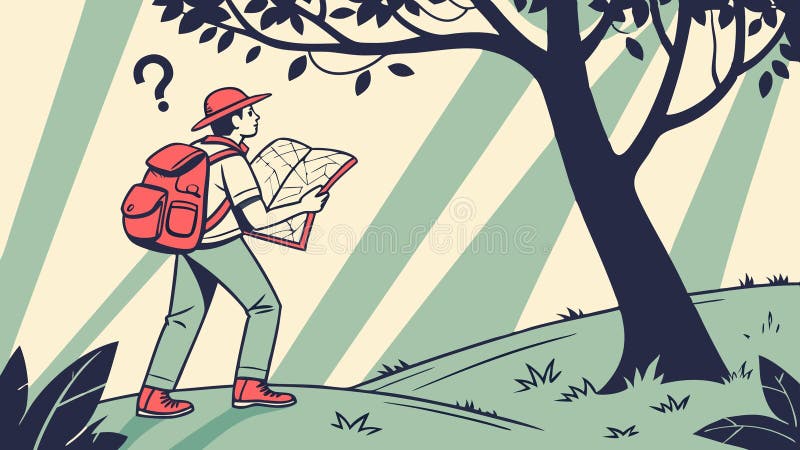 Person with Question Mark and Map in a Landscape Vector Design ...