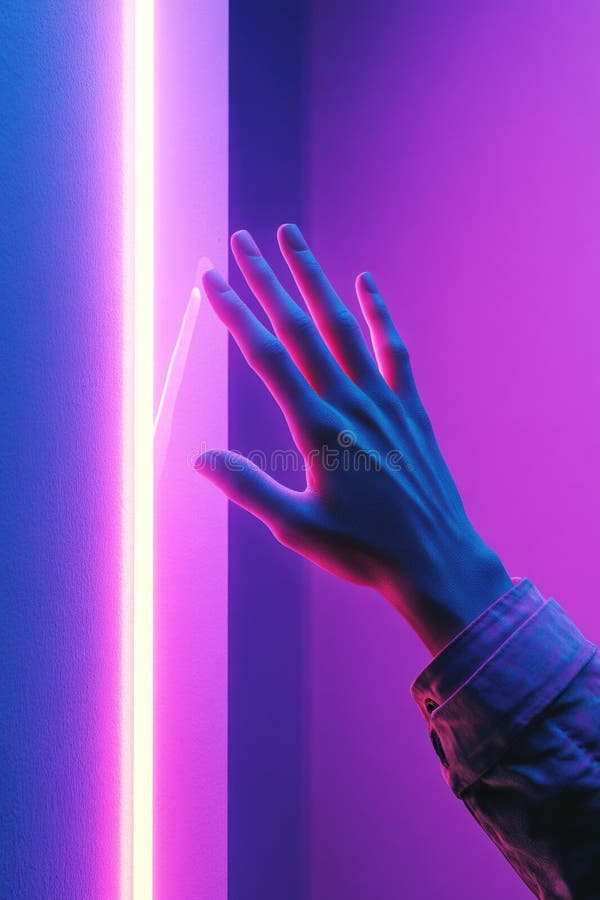 Person with Raised Hand by Neon Light Stock Image - Image of futuristic ...