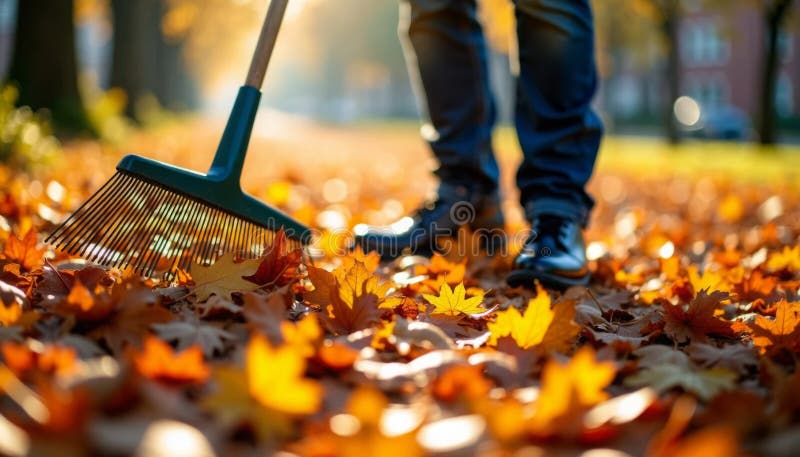 Person Rake Leaves in Autumn Stock Illustration - Illustration of ...