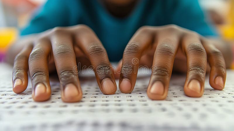 A Person Reaches Out To Touch Braille Text on a Tactile Surface ...