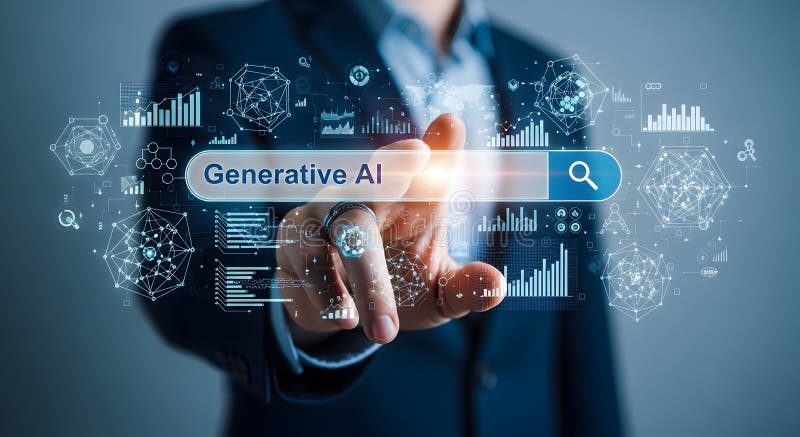 Person Interacting with Generative AI Interface on Digital Screen Stock Illustration ...