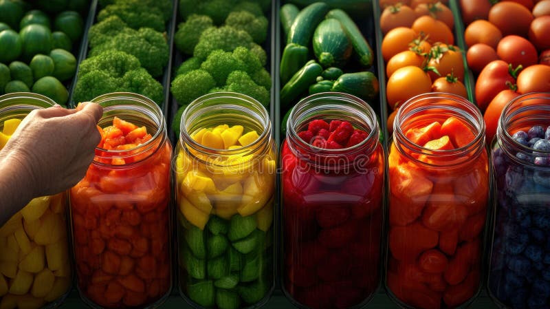 A Person Reaching for a Jar of Fruit in the Produce Section, AI Stock ...