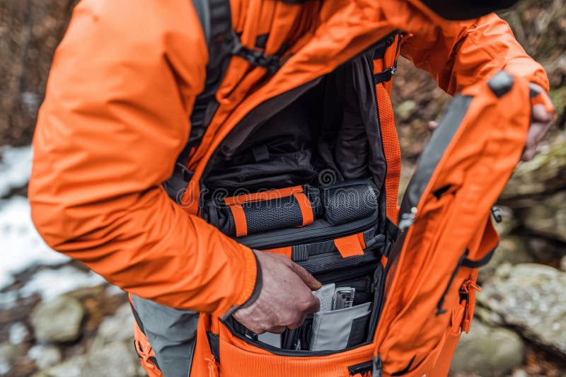 Person Reaching into a Large Orange Backpack Stock Illustration ...