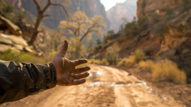 Person Reaching Out on a Nature Trail. Stock Image - Image of journey ...