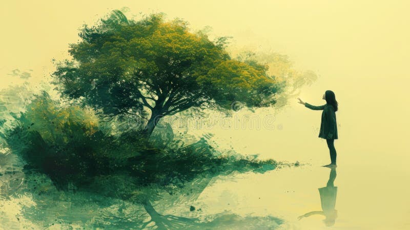 A Person Reaching Out To Touch a Projection of a Tree Questioning the ...