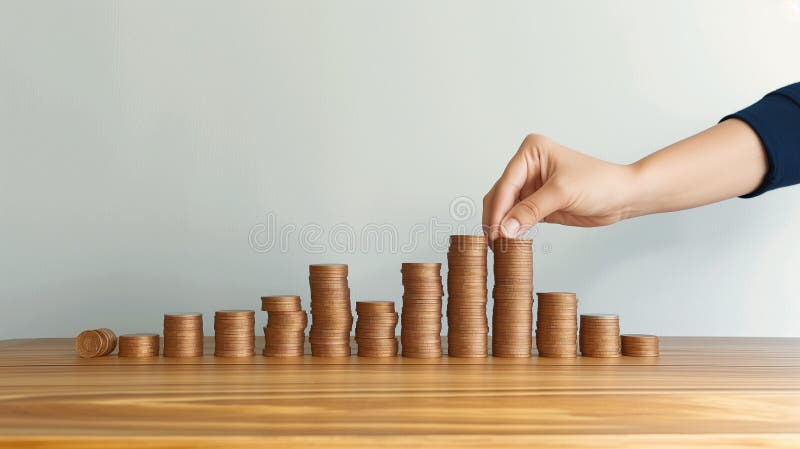 A Person is Reaching for a Stack of Coins on a Table Stock Illustration ...