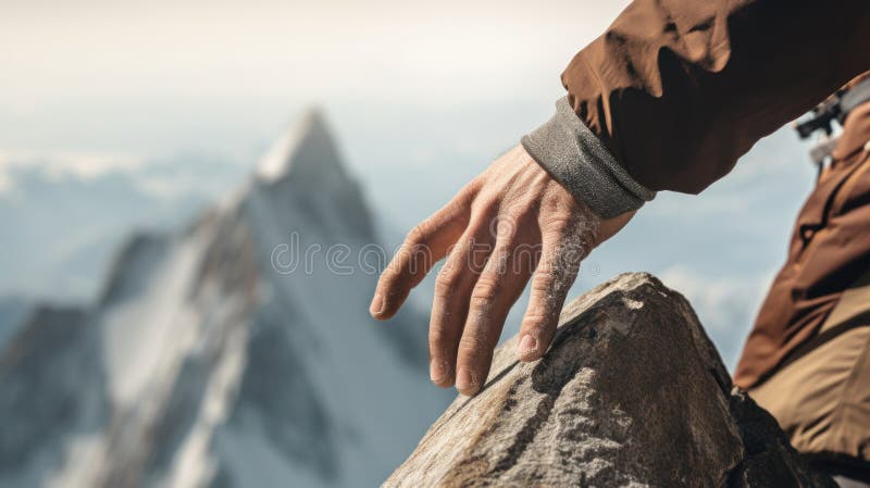 A Person Reaching Up To a Mountain Top, AI Stock Image - Image of ...