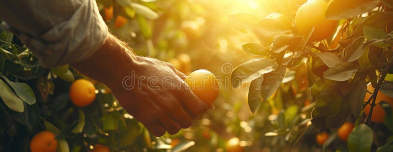 Person Picking Orange from Tree Stock Illustration - Illustration of ...