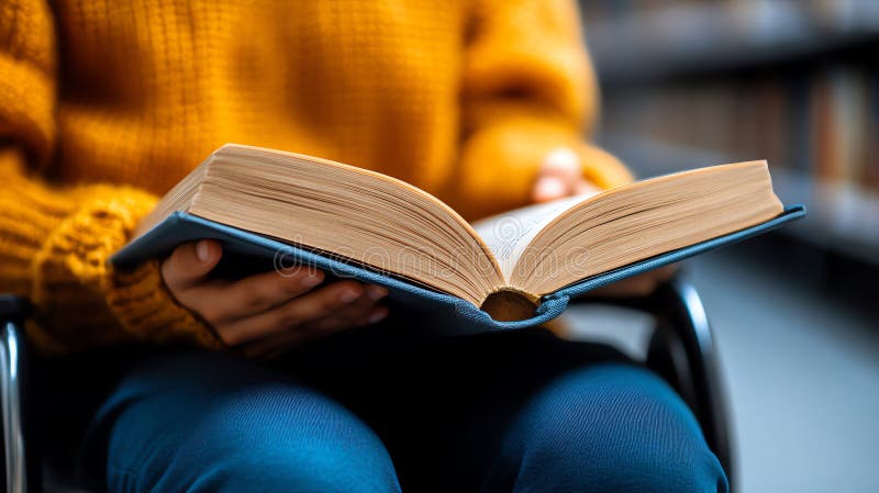 Person Reading a Book in a Cozy Environment with a Bright Sweater Stock ...