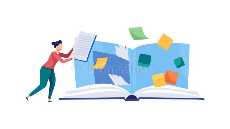 Person Reading Book with Floating Papers, Vector Design Generative AI ...