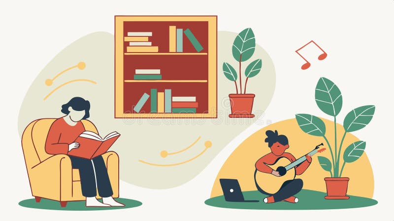 Person Reading Book in Library, Knowledge and Quiet Study Scene. Vector ...