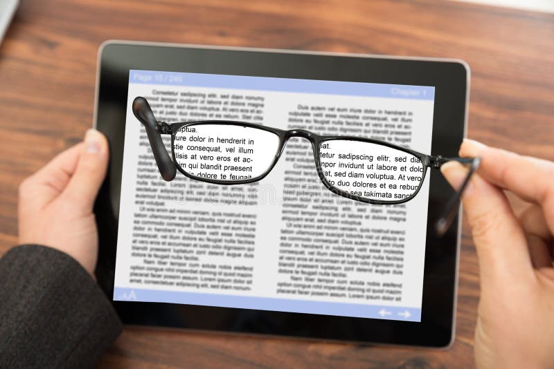 Person Reading E-book With Spectacles Stock Image - Image of finger ...