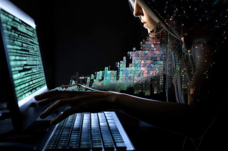 Person, Reading Email on Broken Computer Screen, with Glitchy Effects ...