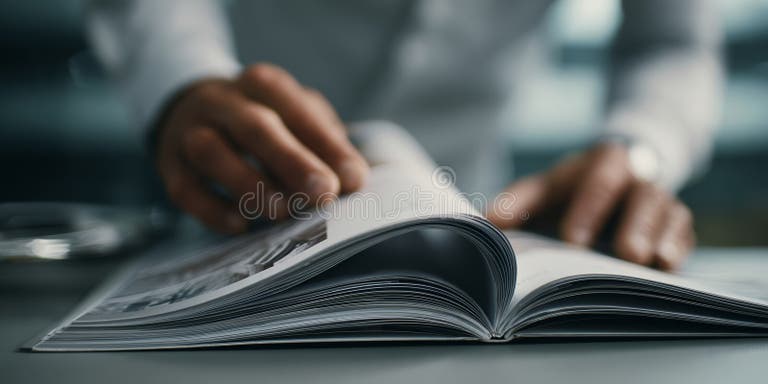 Person Reading a Magazine in a Modern Workspace during the Day while ...