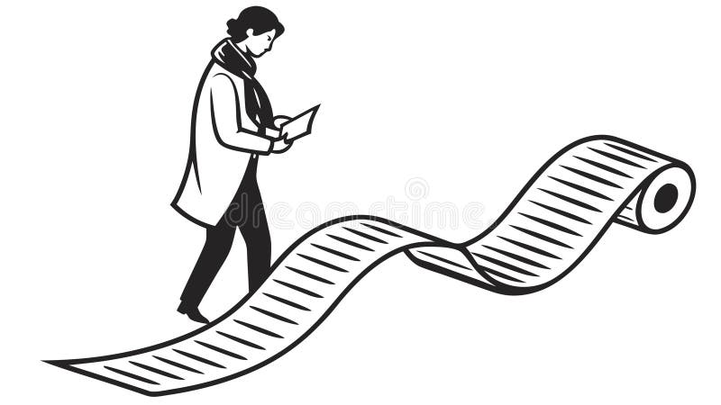 Person Reading Scroll, Historical Document and Long List, Vector Design ...