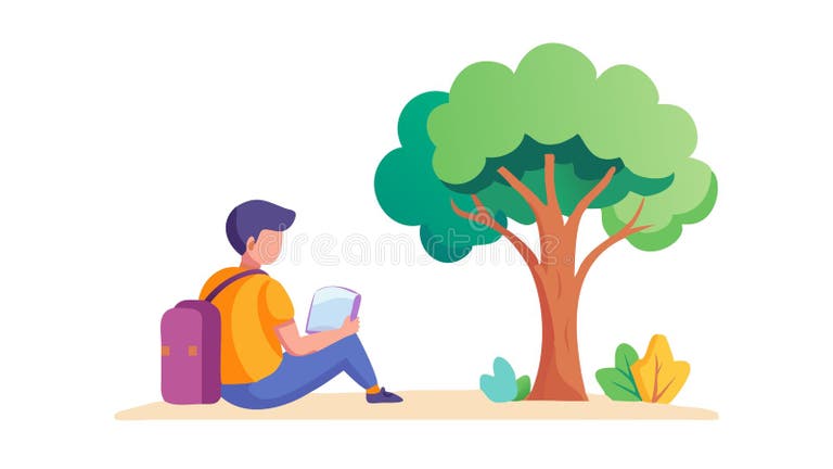 Person Reading Under Tree Knowledge and Nature Vector, Vector Design ...