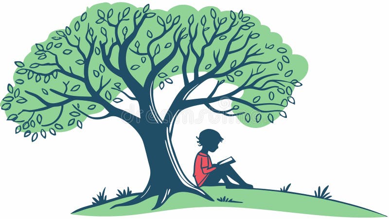 Person Reading Under Tree, Nature Relaxation Vector, Vector Design ...
