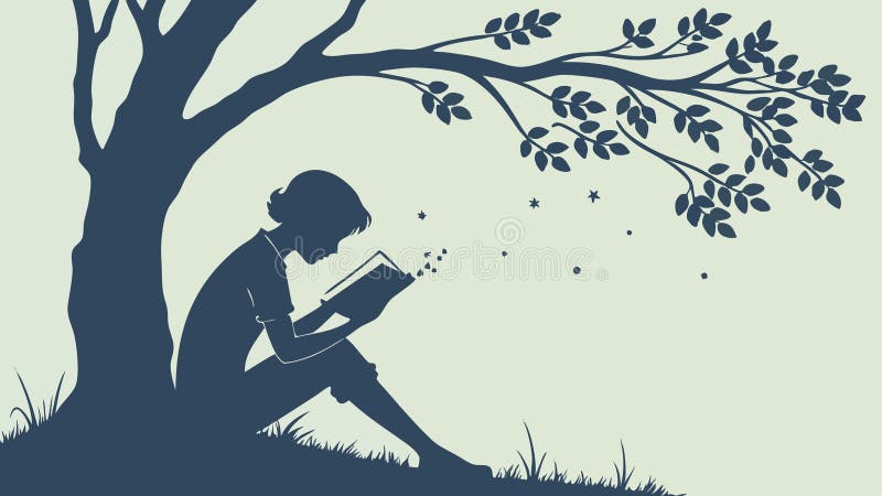 Person Reading Under Tree Nature Tranquility Scene, Vector Design ...