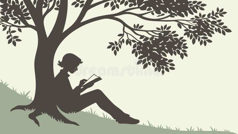 Person Reading Under Tree, Peaceful Solitude and Learning, Vector ...