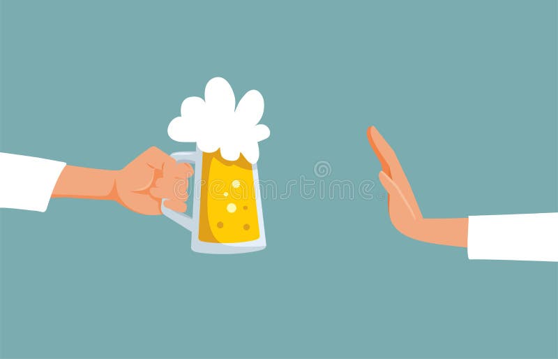 Person Recovering from Addiction Refusing Alcoholic Drink Vector ...