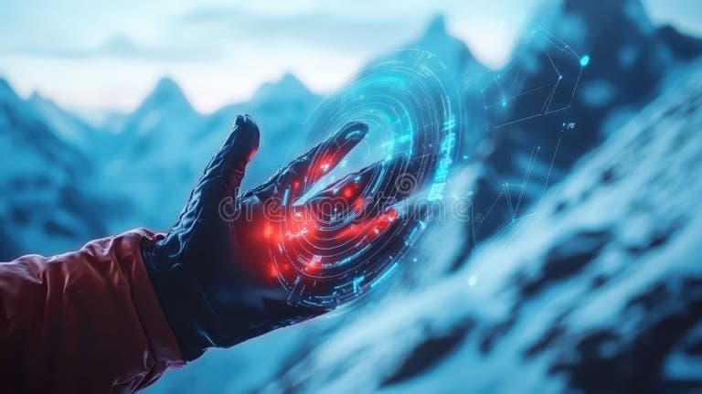 Person in Red Jacket Interacts with Futuristic Device, Exploring the Interface of Advanced ...