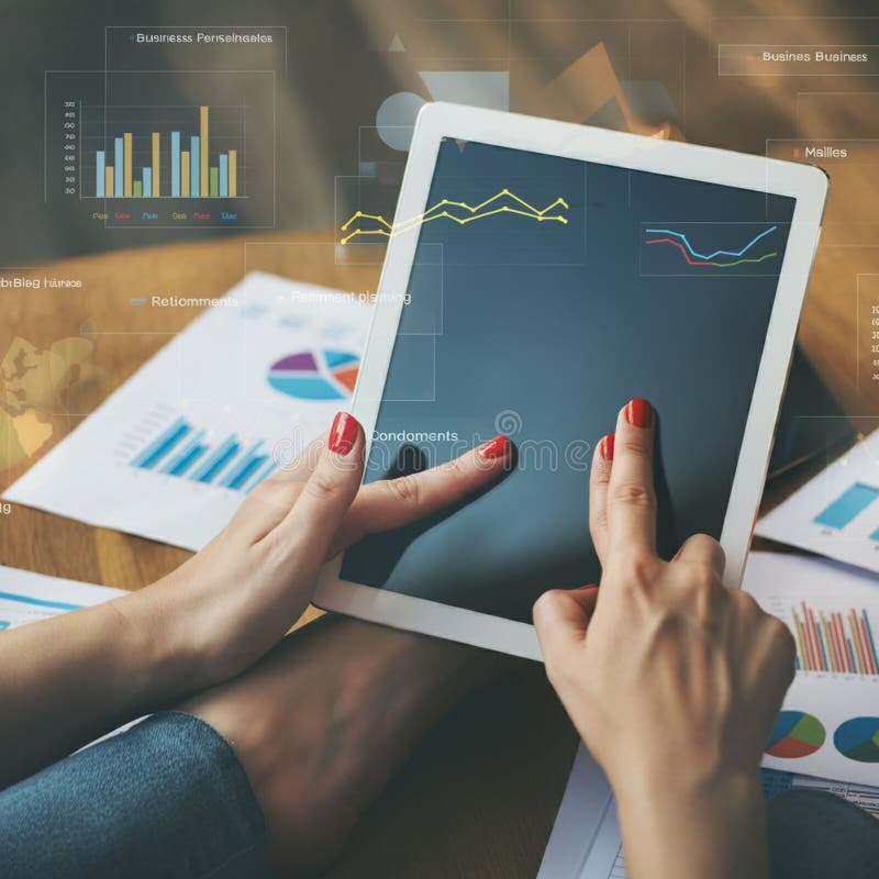 A Person with Red Nail Polish Interacts with a White Tablet Using Both ...