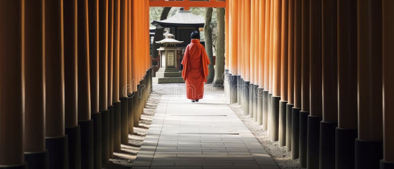 Person in Red Robe Walking through a Tunnel Stock Image - Image of ...