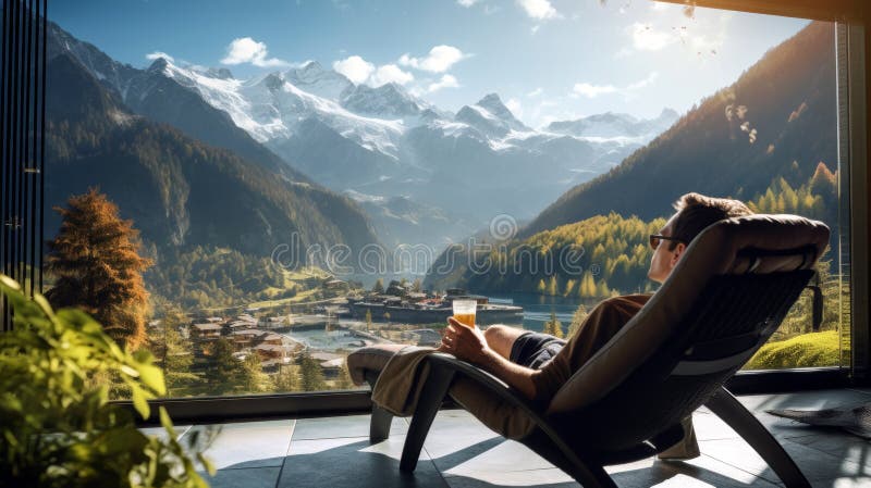 Person Relaxing in Natural Hot Spring. Generative Ai Stock Illustration ...