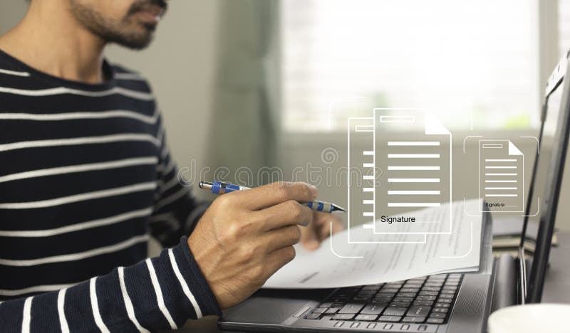 Person Review Document for Sign Approved at Workplace Stock Photo ...