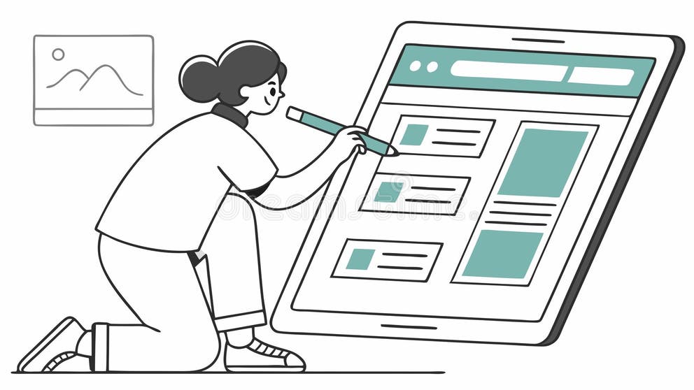 Person Reviewing Website Content on Tablet for Optimization, Vector ...