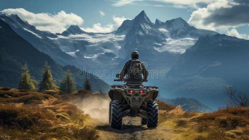 Person Riding Atv through the Forest with View of Maje. Generative AI ...