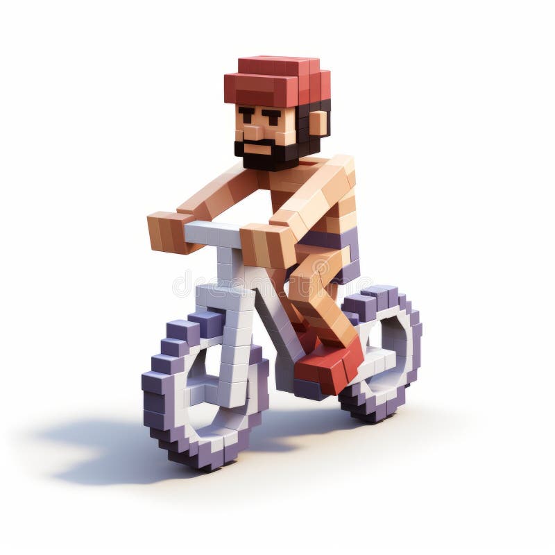 Pixel Character Riding Bike in Isolated Area - Sculpted Impressionism ...