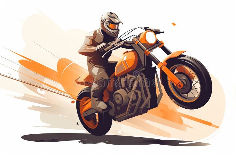 A Person Riding a Motorcycle on a White Background with Orange and ...
