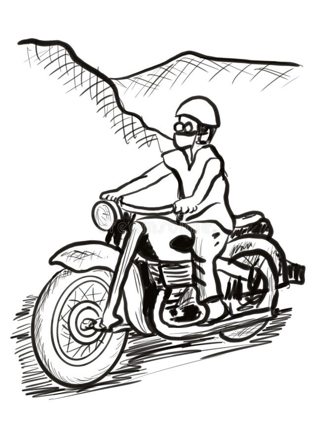Person Riding a Old Motorcycle Stock Illustration - Illustration of ...