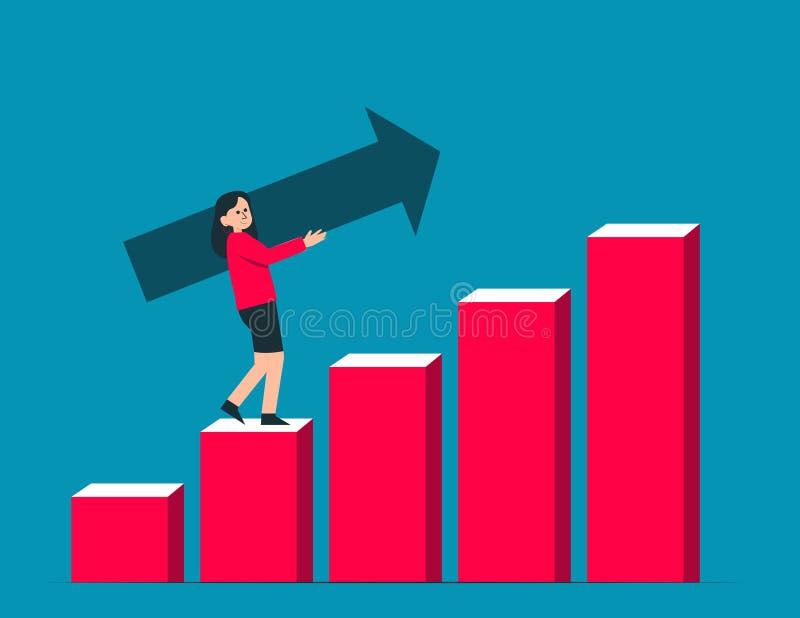 Person the Rising Red Arrow Up the Bar Chart. Profits Increase Stock ...