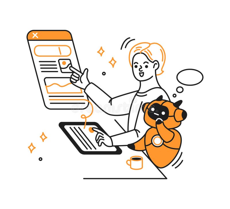 Person and Robot Collaborating on Digital Project Stock Vector - Illustration of data, black ...