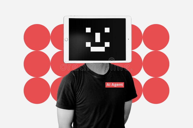 Person with Robotic Face on Tablet Screen, Symbol of AI Agent Stock ...