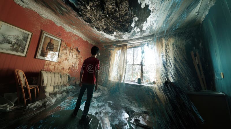 Person in a Room with Distorted Nightmarish Stock Photo - Image of ...