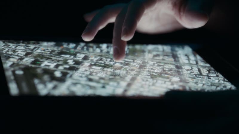 Person Rotating Satellite View Map Using Fingers on a Tablet Stock ...
