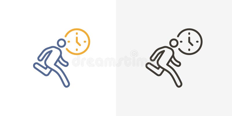 Person Running Against the Clock. Vector Thin Line Outline Stroke Icon ...