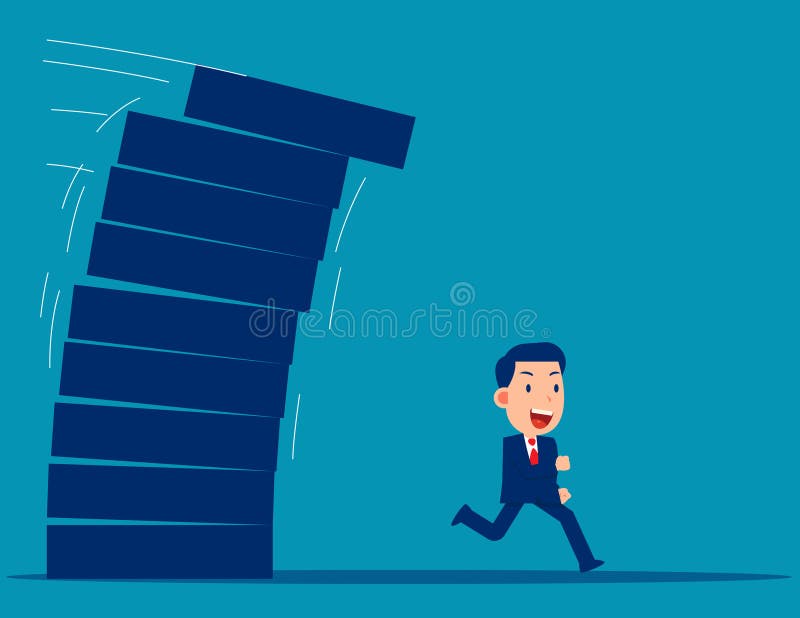 Person Running Away from Falling Pile. Business Vector Illustration ...