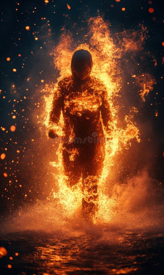 Person Running through Flames in a Dramatic Display of Fire and Energy ...