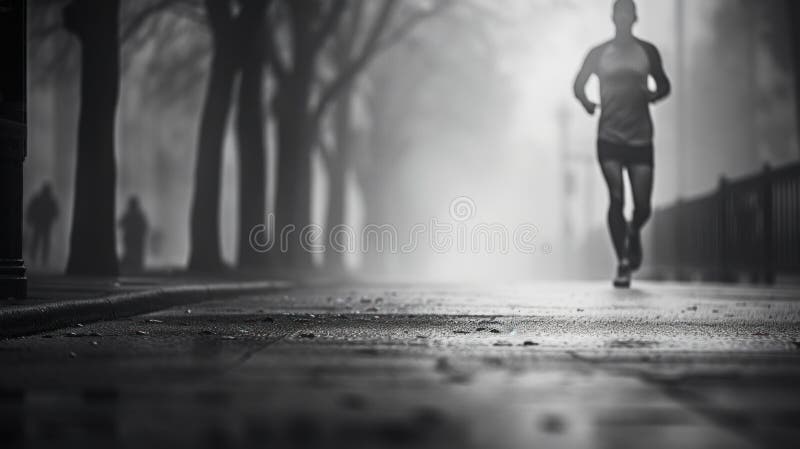 A Person Running in the Fog on a Street, AI Stock Illustration ...