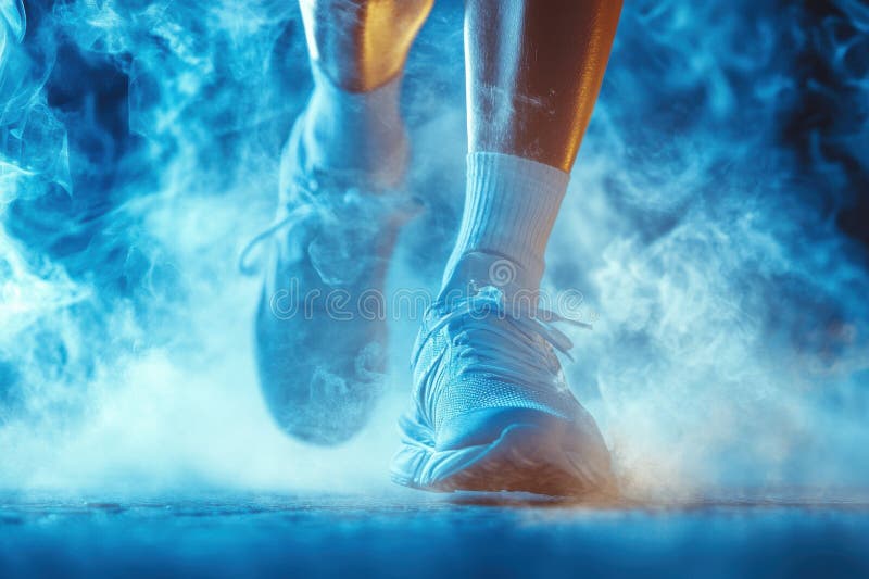 A Person Running in the Rain with Smoke in the Background Stock Photo ...