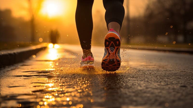 A Person Running in the Rain with Their Shoes on, AI Stock Image ...