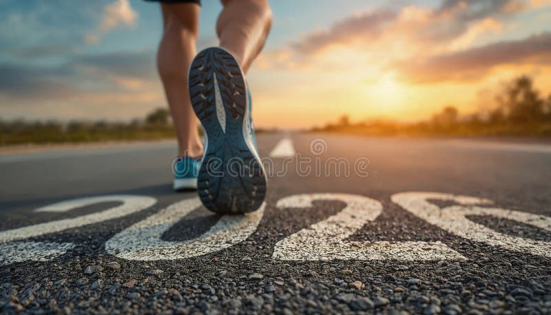 Person Running on Road with 2026 Painted on Surface Toward Bright Future Goal Stock Illustration ...