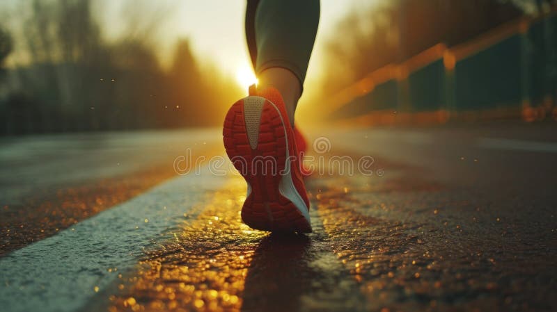 A Person Running on a Road with the Sun Setting in Front of Them, AI ...