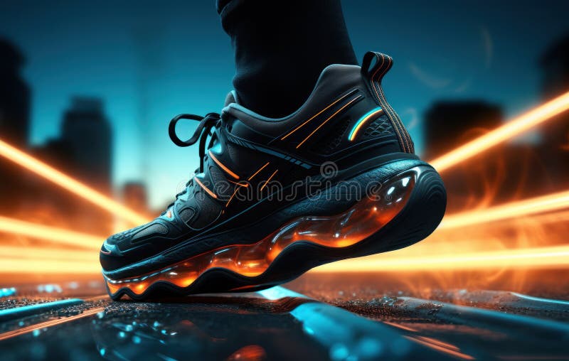 A Person in Running Shoes on the Background of an Electronic Signal ...